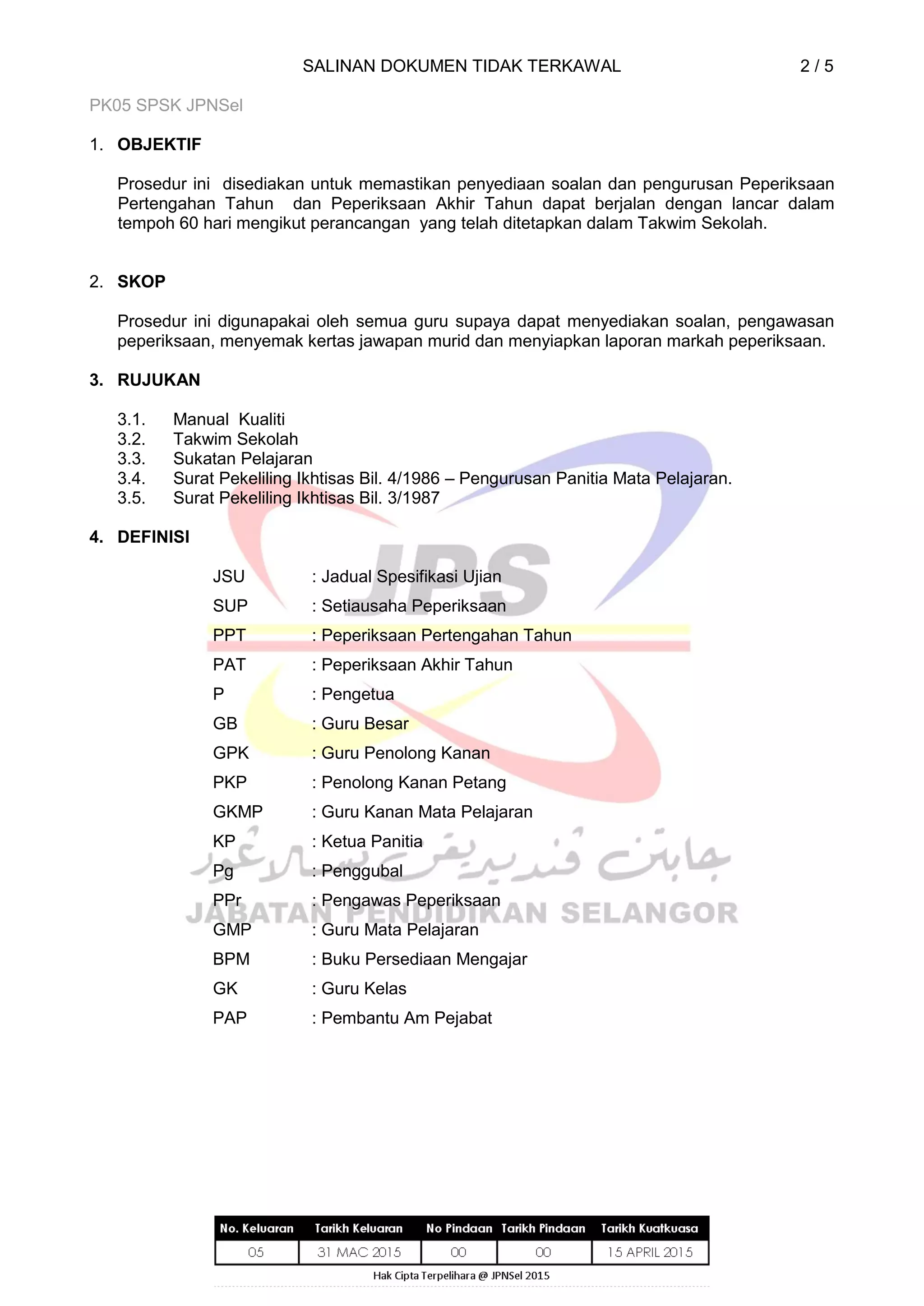 Pk05 prosedur kualiti pengurusan peperiksaan | PDF