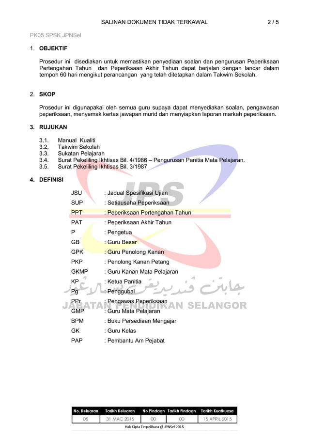 Pk05 prosedur kualiti pengurusan peperiksaan | PDF