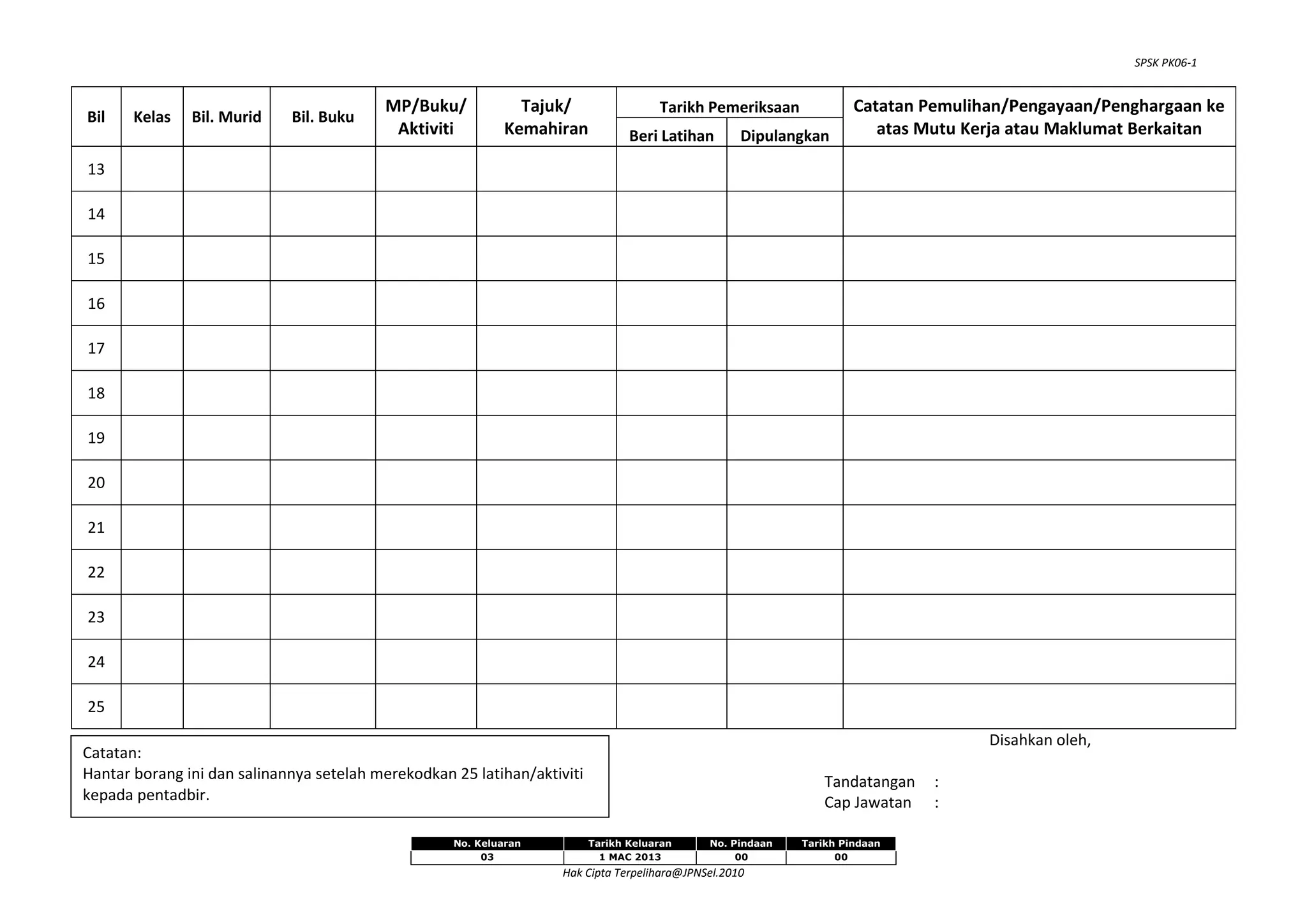 Rekod Penyemakan Buku Latihan Murid | PPT