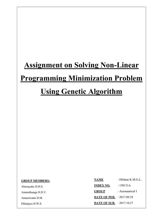 Solving Non Linear Programming Minimization Problem Using Genetic Algorithm Pdf