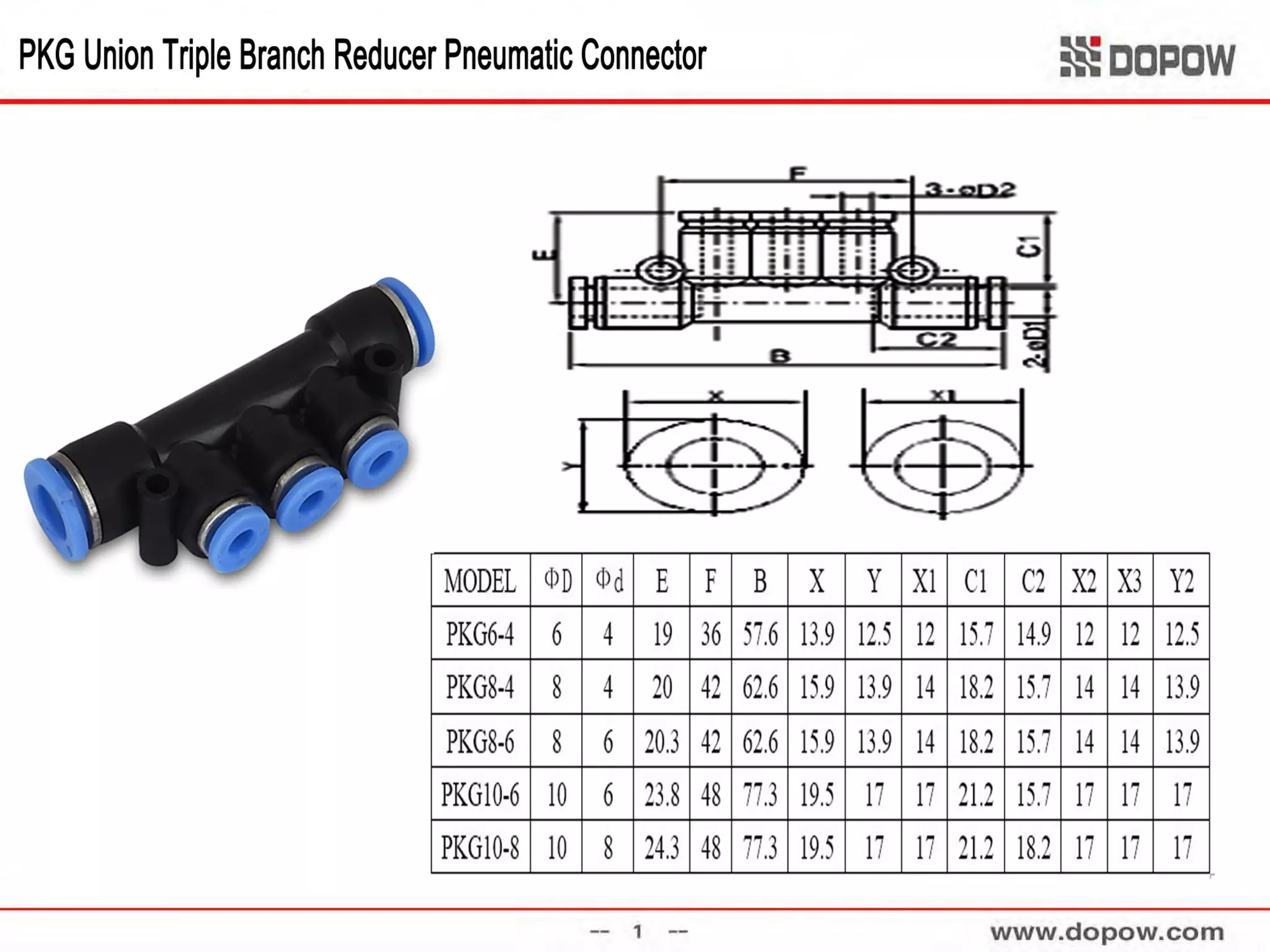 PKG Pneumatic Fitting Union Triple Branch Reducer Push Connecter | PDF