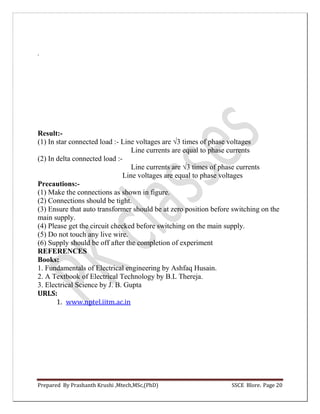 Basic Electrical Engineering Lab Manual 2018 cbcs scheme VTU | PDF