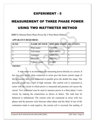 Basic Electrical Engineering Lab Manual 2018 cbcs scheme VTU | PDF