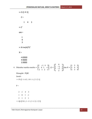 PENGENALAN MATLAB, ARRAY DAN MATRIKS | PDF
