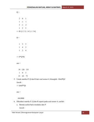 PENGENALAN MATLAB, ARRAY DAN MATRIKS | PDF