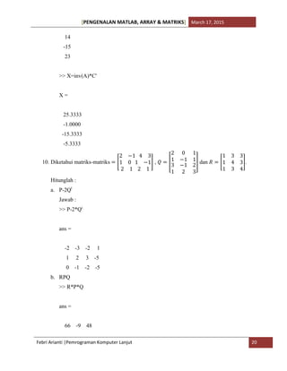 PENGENALAN MATLAB, ARRAY DAN MATRIKS | PDF