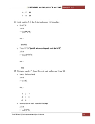 PENGENALAN MATLAB, ARRAY DAN MATRIKS | PDF