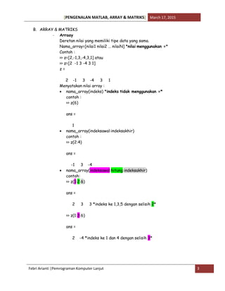 PENGENALAN MATLAB, ARRAY DAN MATRIKS | PDF
