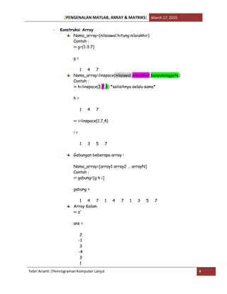 PENGENALAN MATLAB, ARRAY DAN MATRIKS | PDF
