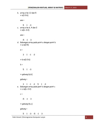 PENGENALAN MATLAB, ARRAY DAN MATRIKS | PDF