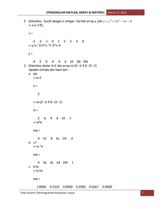 PENGENALAN MATLAB, ARRAY DAN MATRIKS | PDF
