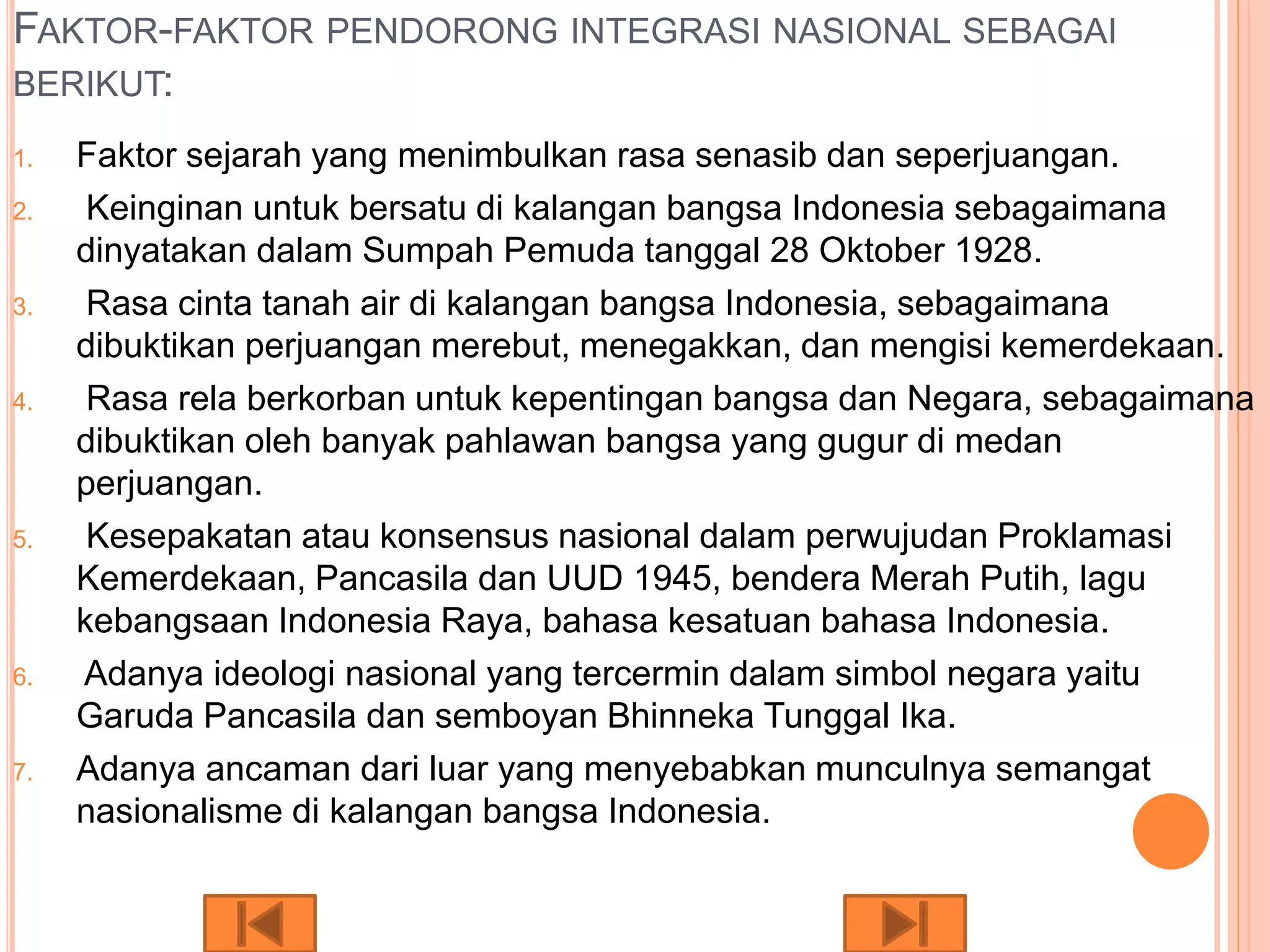 Faktor Pendorong,Pendukung dan Penghambat Integrasi Nasional PKN Kelas XI SMA | PPTX