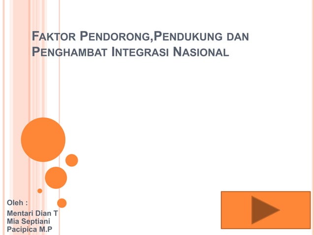Faktor Pendorong,Pendukung dan Penghambat Integrasi Nasional PKN Kelas XI SMA | PPTX