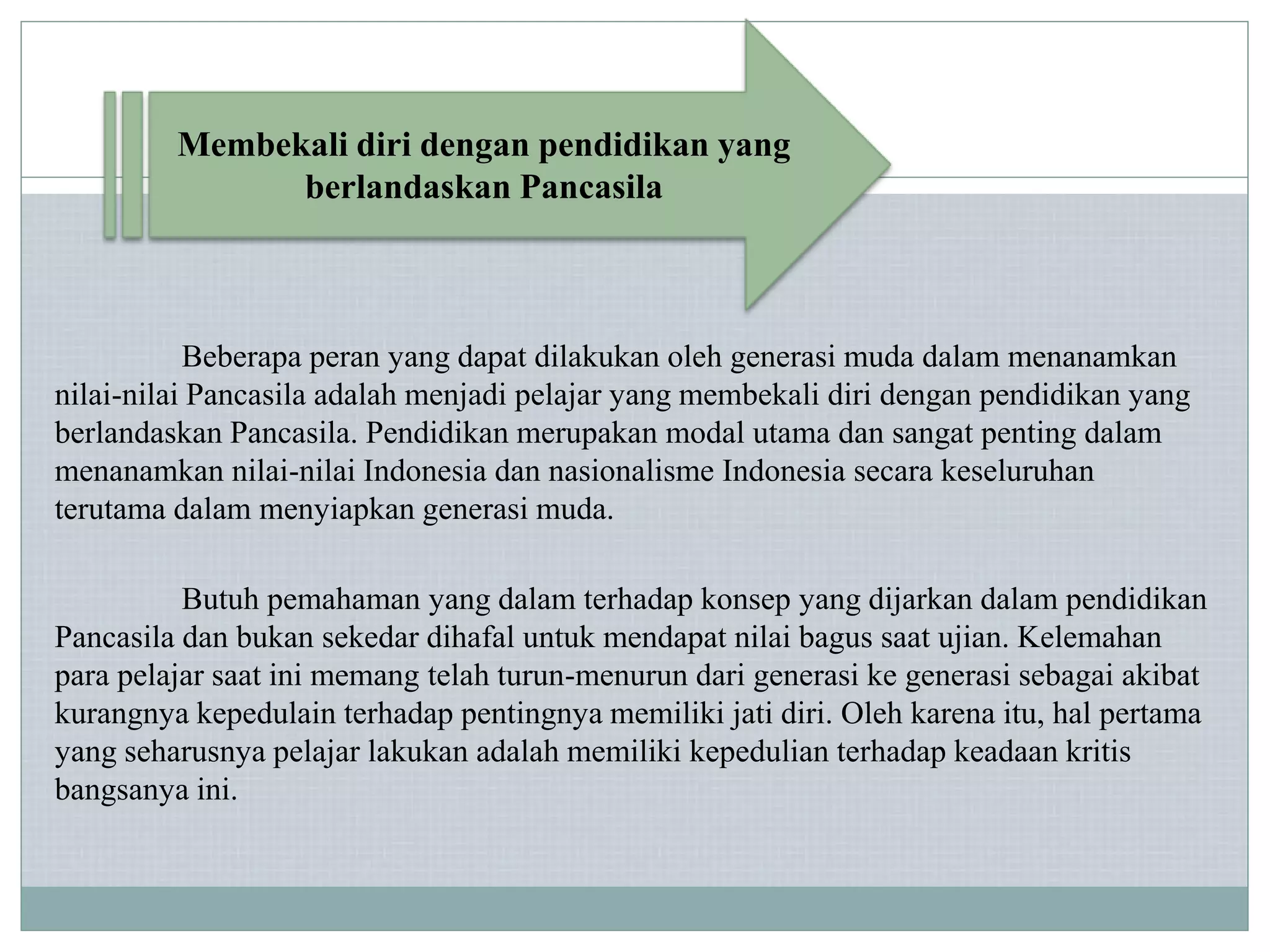 Peran Pemuda Dalam Menanamkan Nilai-Nilai Pancasila di Era Modern | PPTX