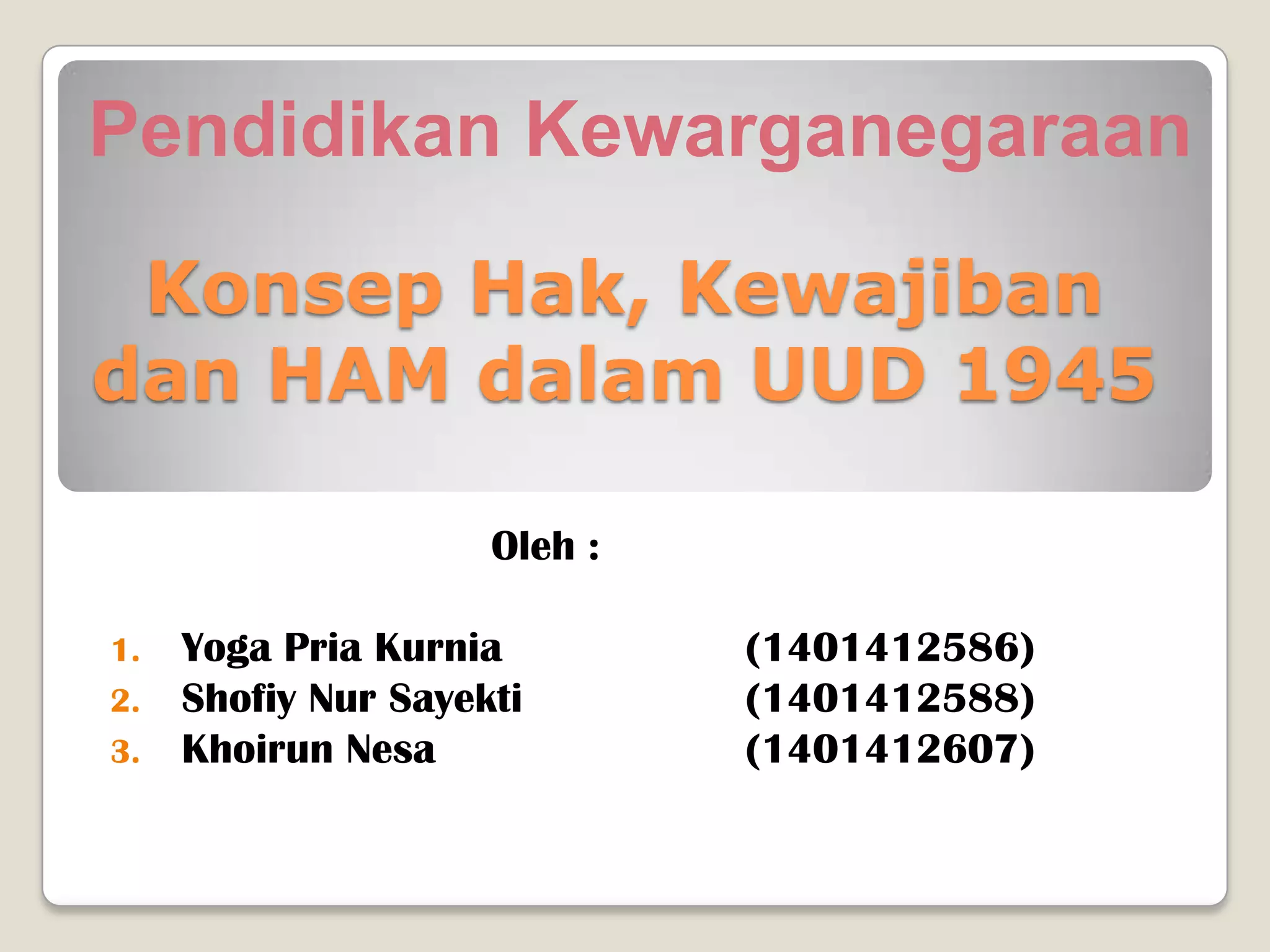 konsep hak, HAM dan kewajiban dalam UUD 45 | PPTX