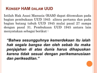 konsep hak, HAM dan kewajiban dalam UUD 45 | PPTX