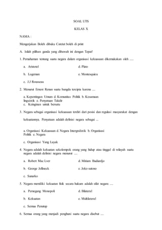 Pkn x soal uts fix | PDF