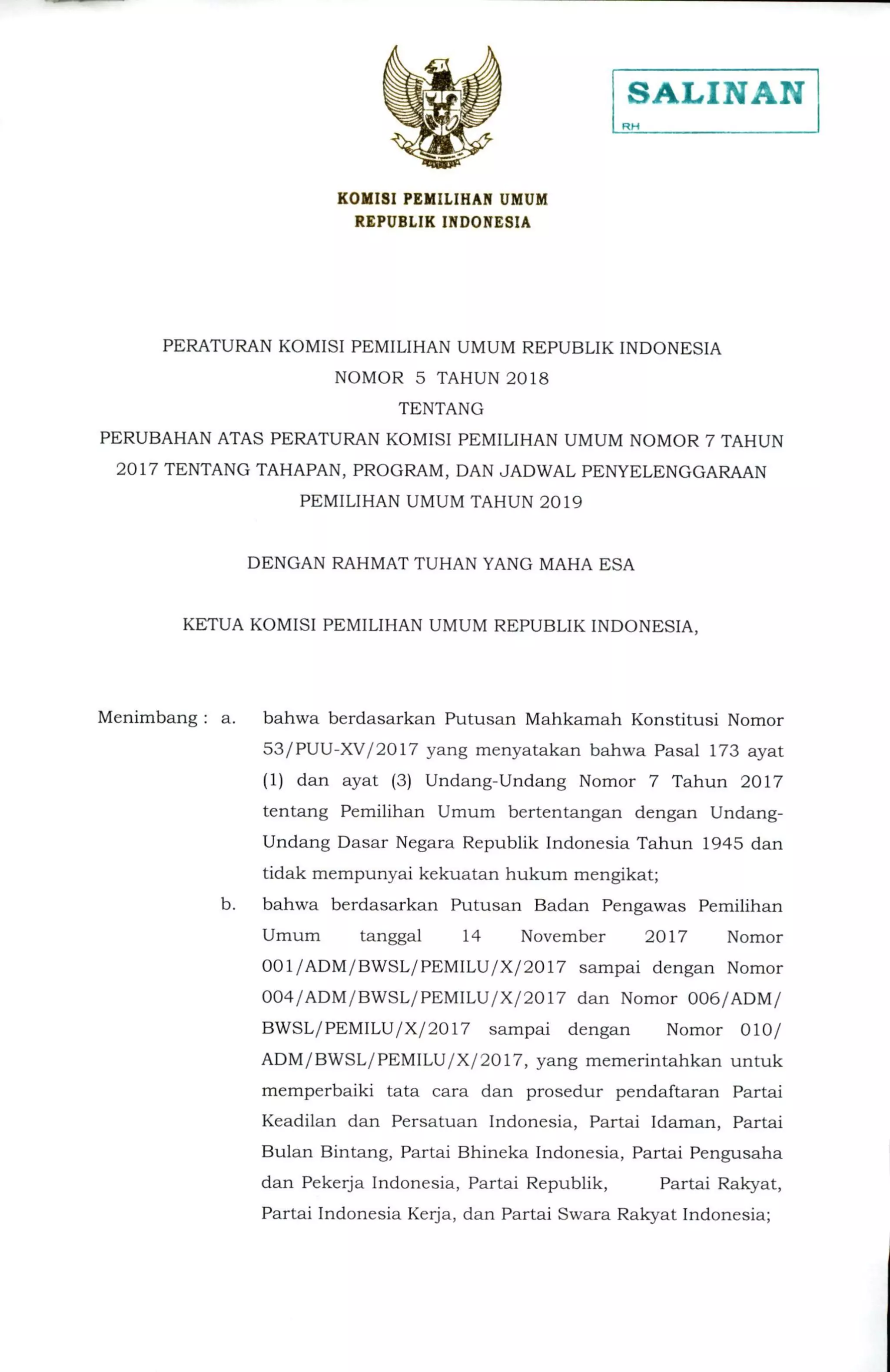 PKPU Nomor 5 Tahun 2018 | PDF PKPU Nomor 5 Tahun 2018 | PDF