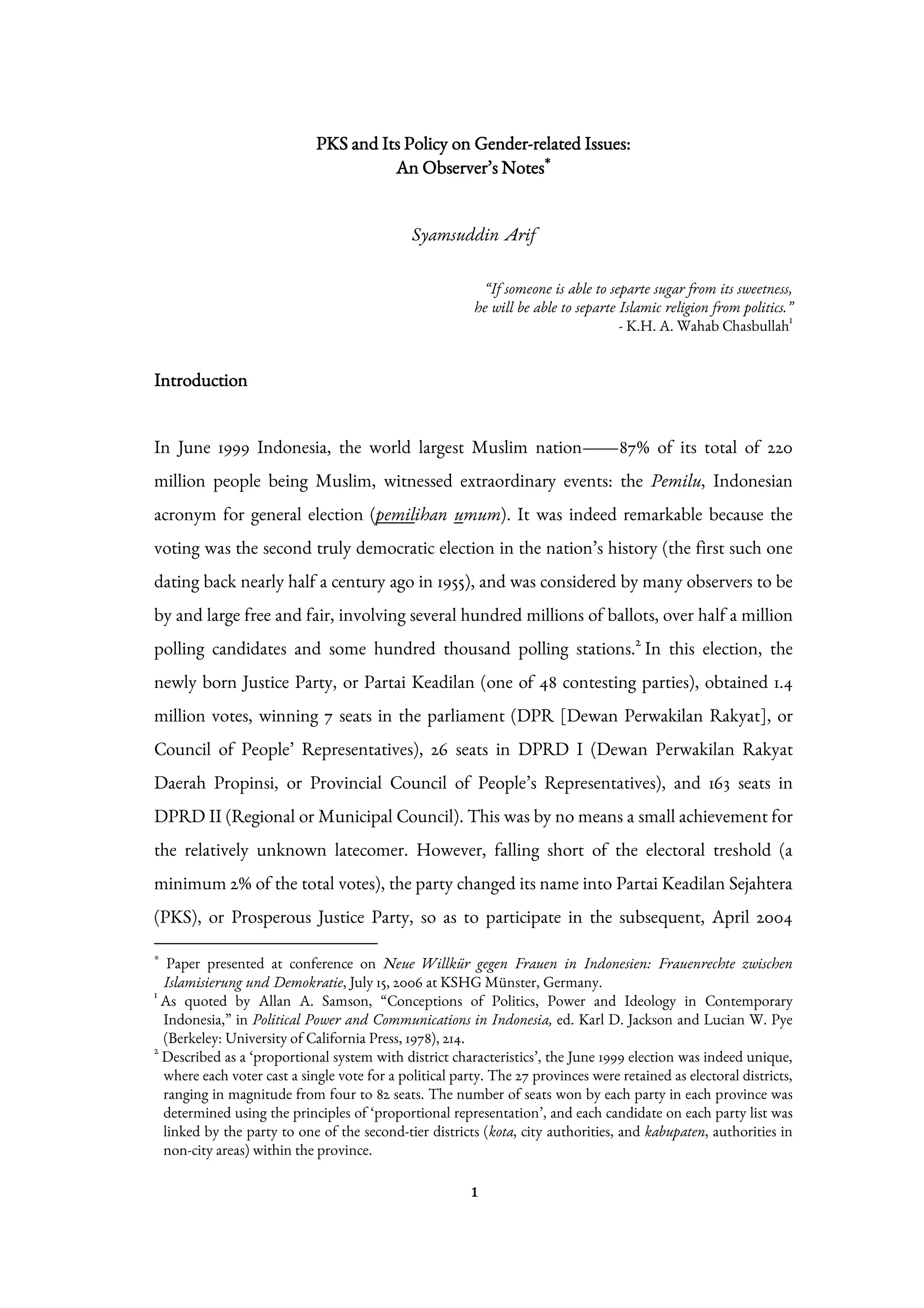 PKS and Its Policy on Gender-related Issues | PDF