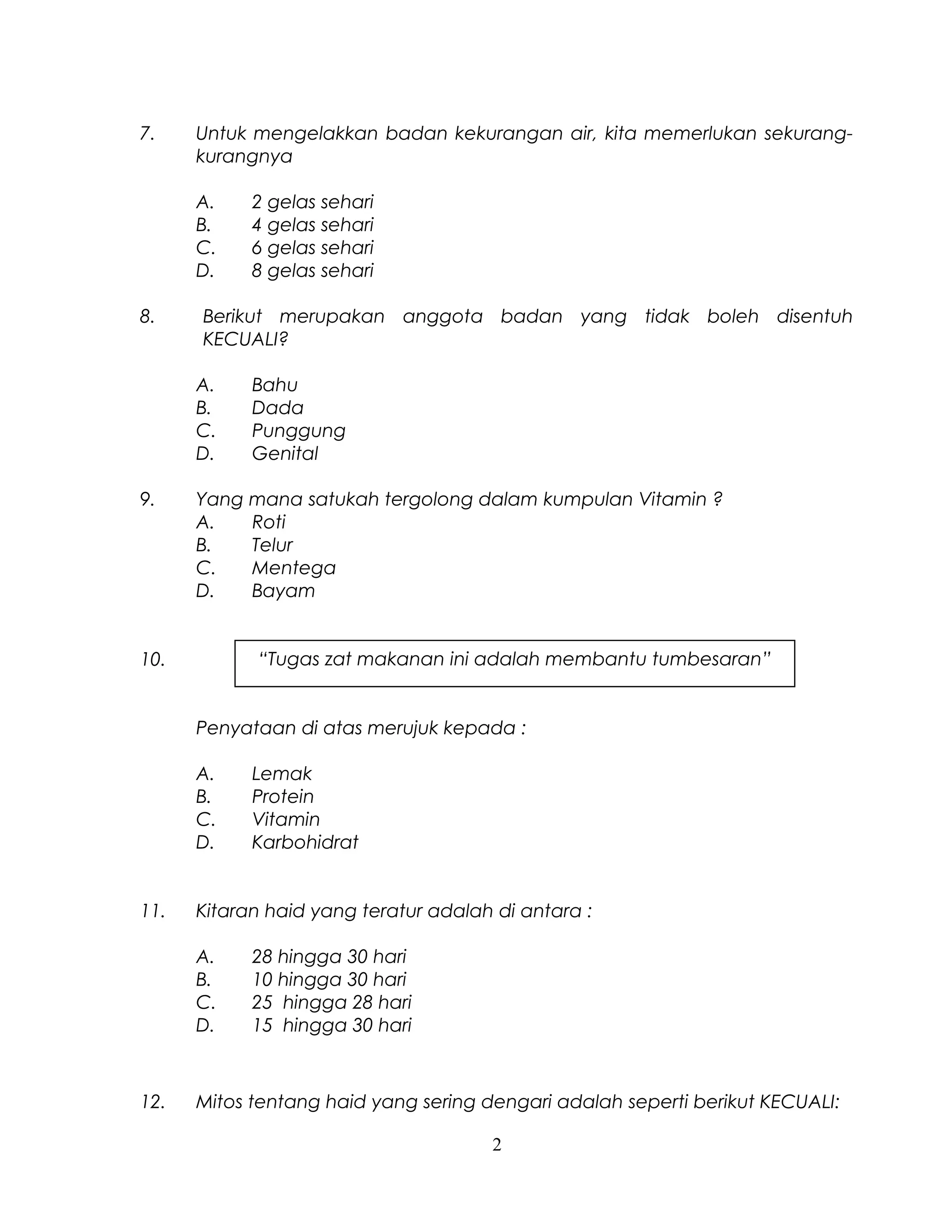 Soalan Pendidikan Kesihatan Tahun 4 2018 | DOC