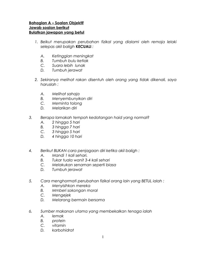 Soalan Pendidikan Kesihatan Tahun 4 2018 | DOC