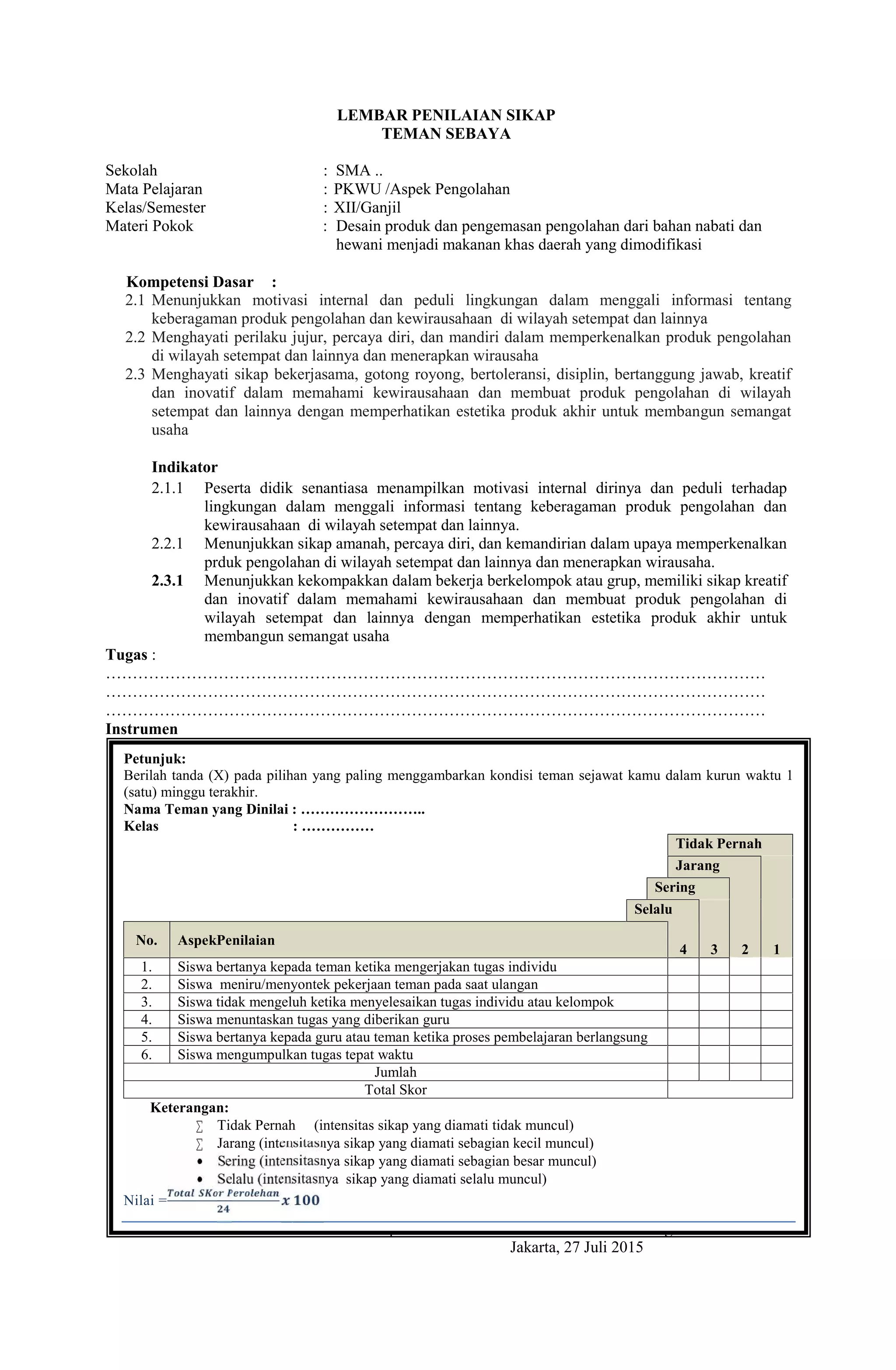 RPP SMA PKWU - Aspek Pengolahan Kelas XII | PDF