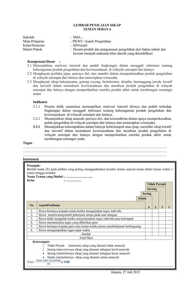RPP SMA PKWU - Aspek Pengolahan Kelas XII | PDF