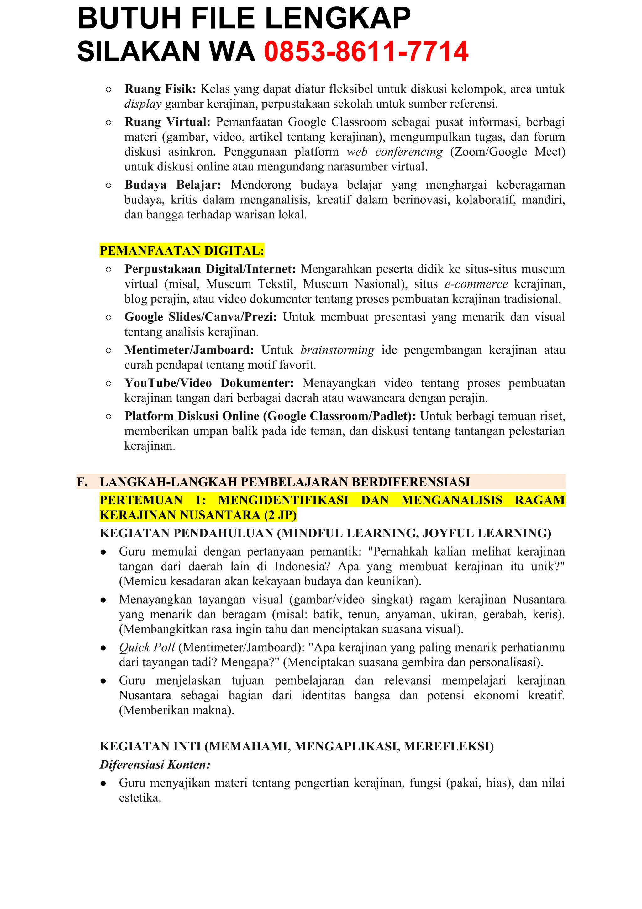 Modul Ajar Pembelajaran Mendalam PKWU Kerajinan Kelas XI SMA Terbaru 2025 | DOCX