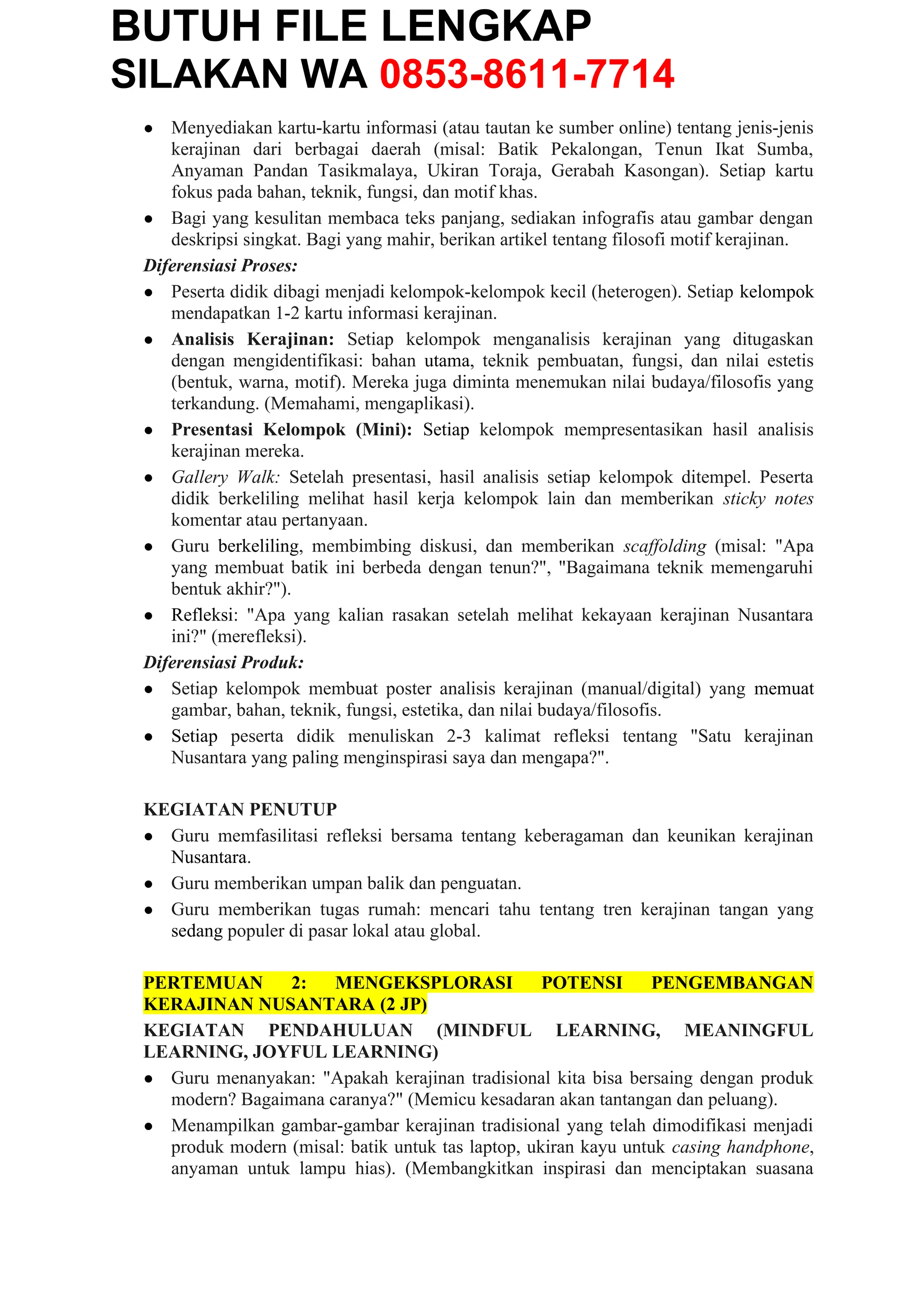 Modul Ajar Pembelajaran Mendalam PKWU Kerajinan Kelas XI SMA Terbaru 2025 | DOCX
