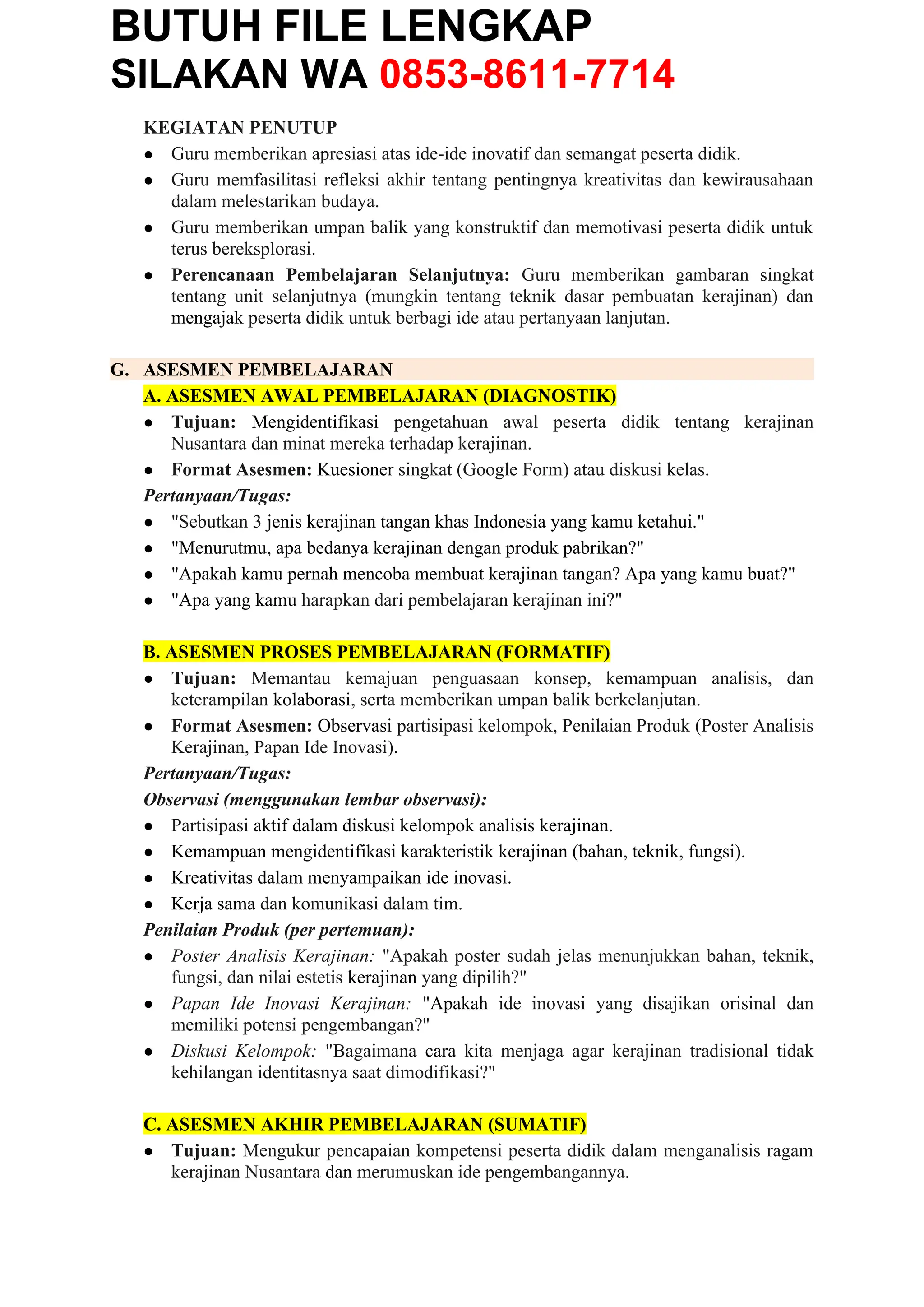 Modul Ajar Pembelajaran Mendalam PKWU Kerajinan Kelas XI SMA Terbaru 2025 | DOCX