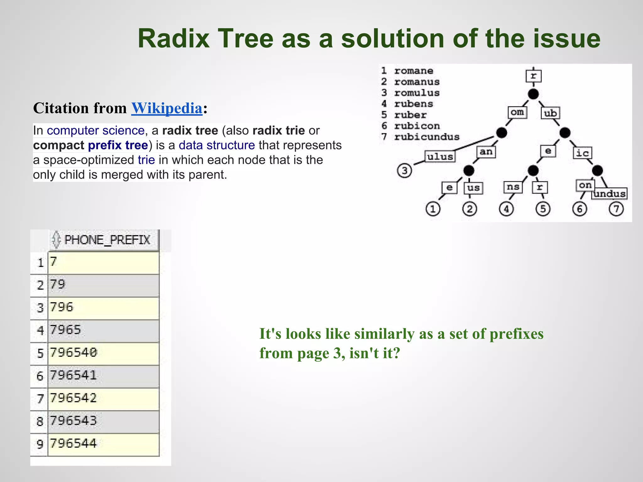 PL/SQL and radix tree structure | PPT