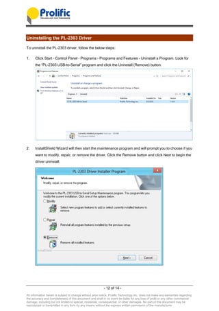 Pl2303 windows driver manual v1.23.0 | PDF