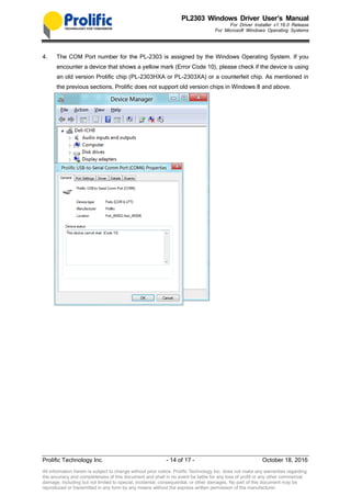 Microcontroladores PIC: Pl2303 windows driver user manual v1.16.0 | PDF