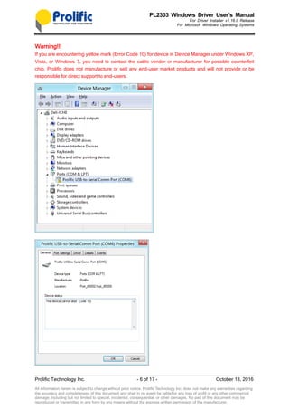 Microcontroladores PIC: Pl2303 windows driver user manual v1.16.0 | PDF