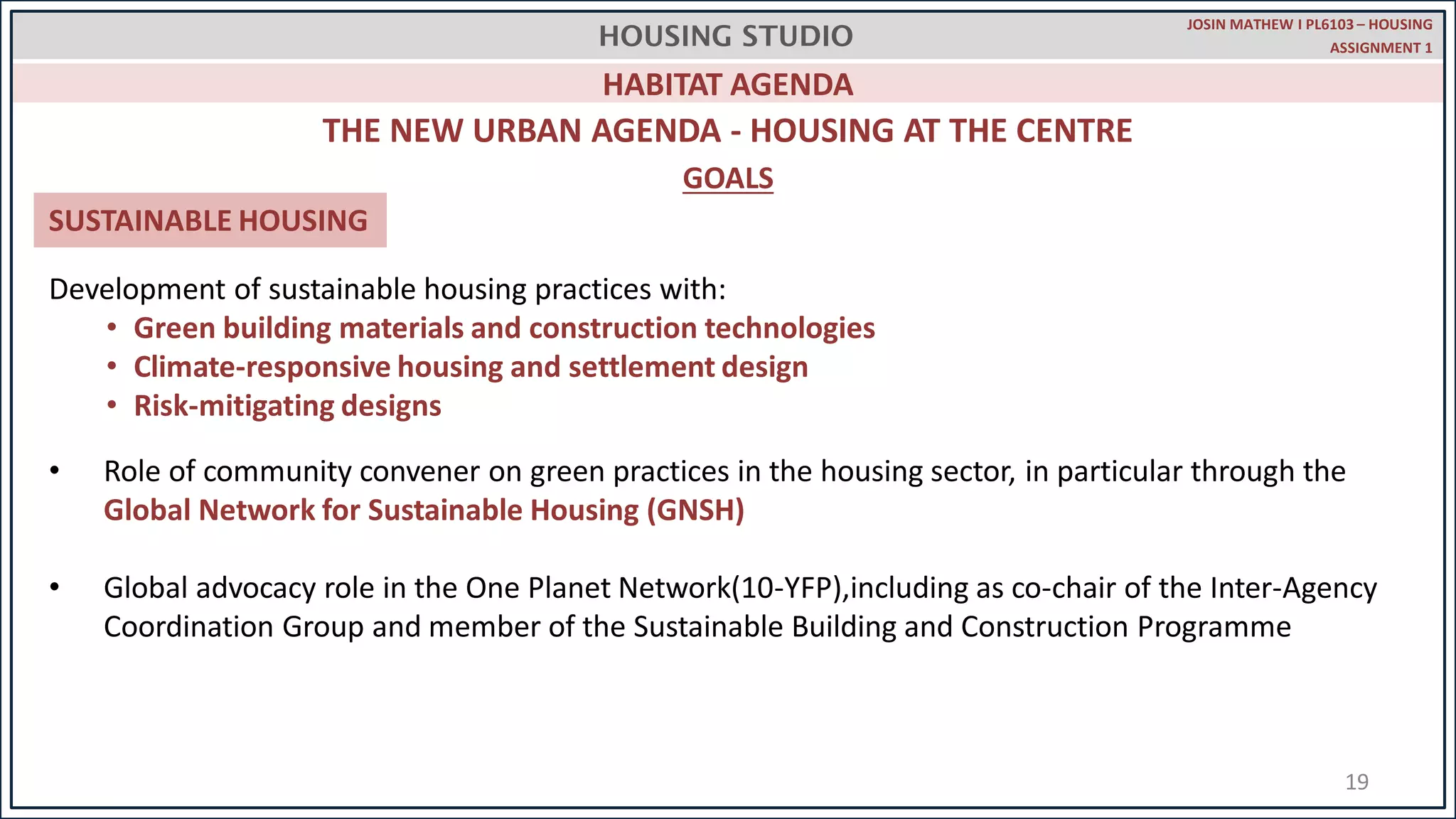 Housing - habitat agenda , global housing challenges | PDF