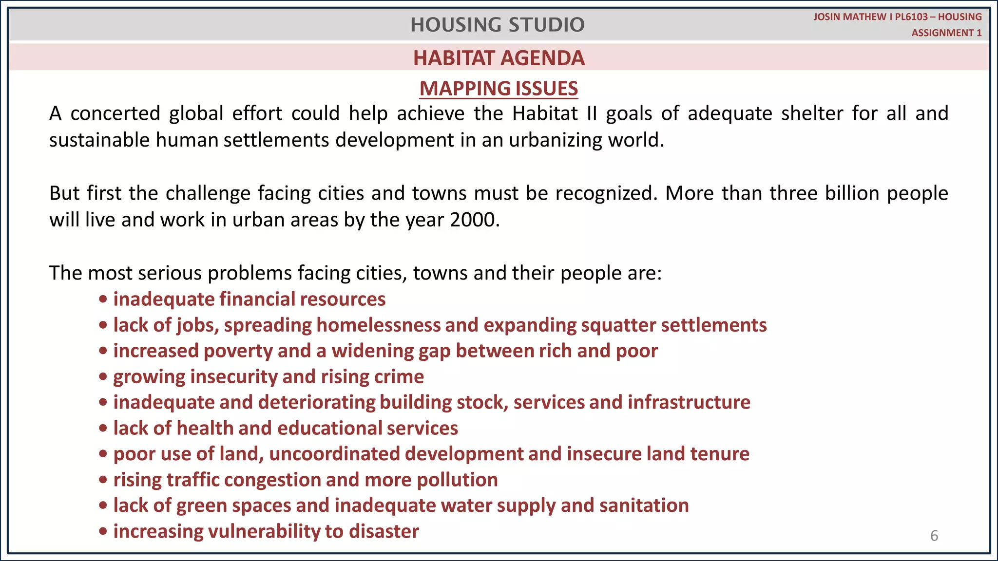 Housing - habitat agenda , global housing challenges | PDF