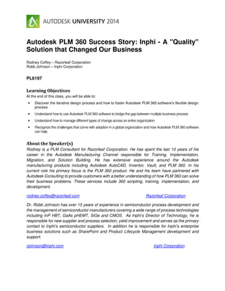 AU 2014: Autodesk PLM 360 Success Story with Inphi (TECH PAPER) | PDF