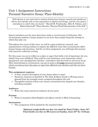 Place identity narrative assignment | PDF | Education