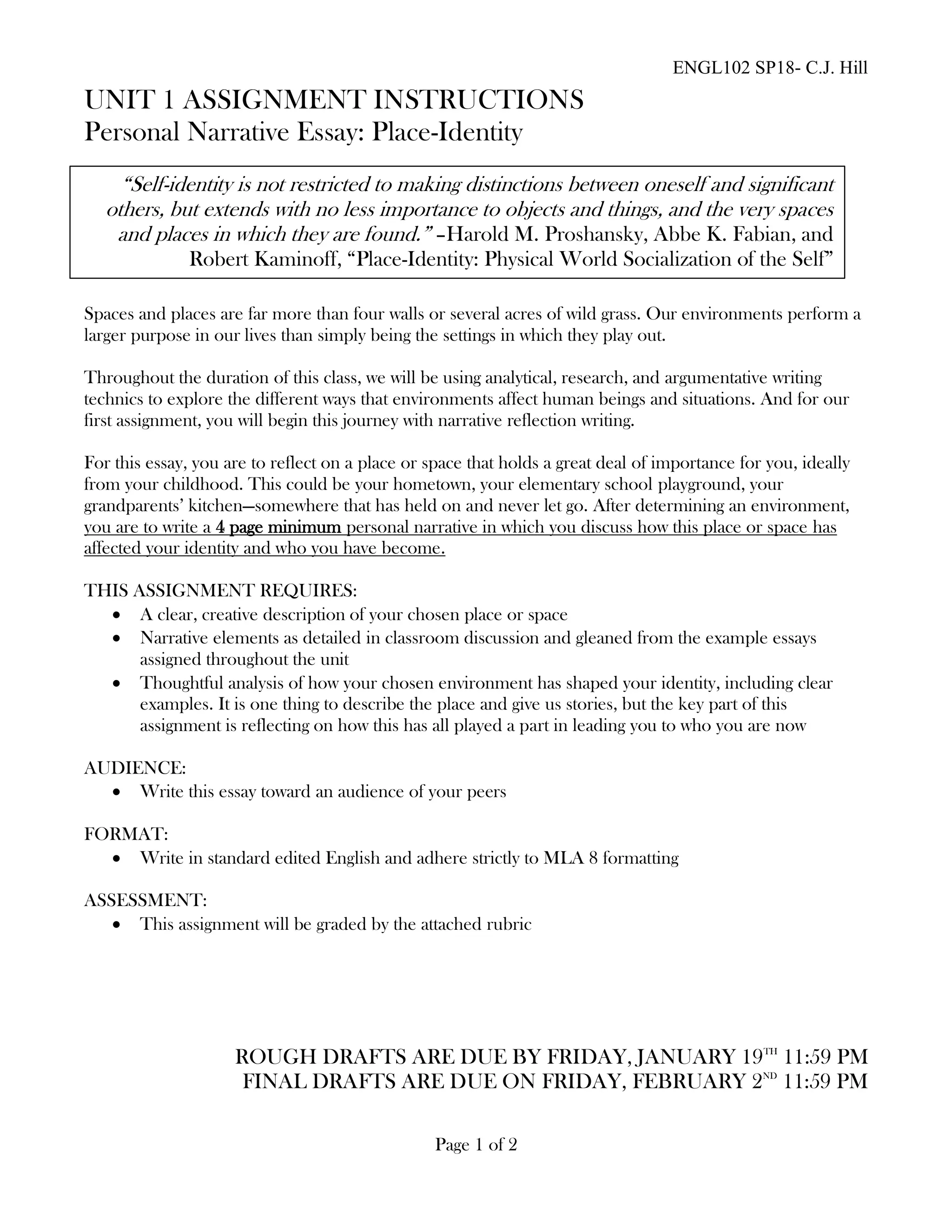 Place identity narrative assignment | PDF