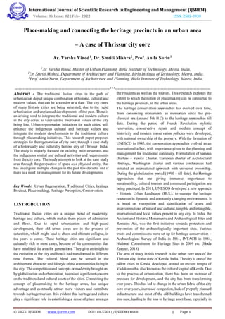 Place-making and connecting the heritage precincts in an urban area – A ...