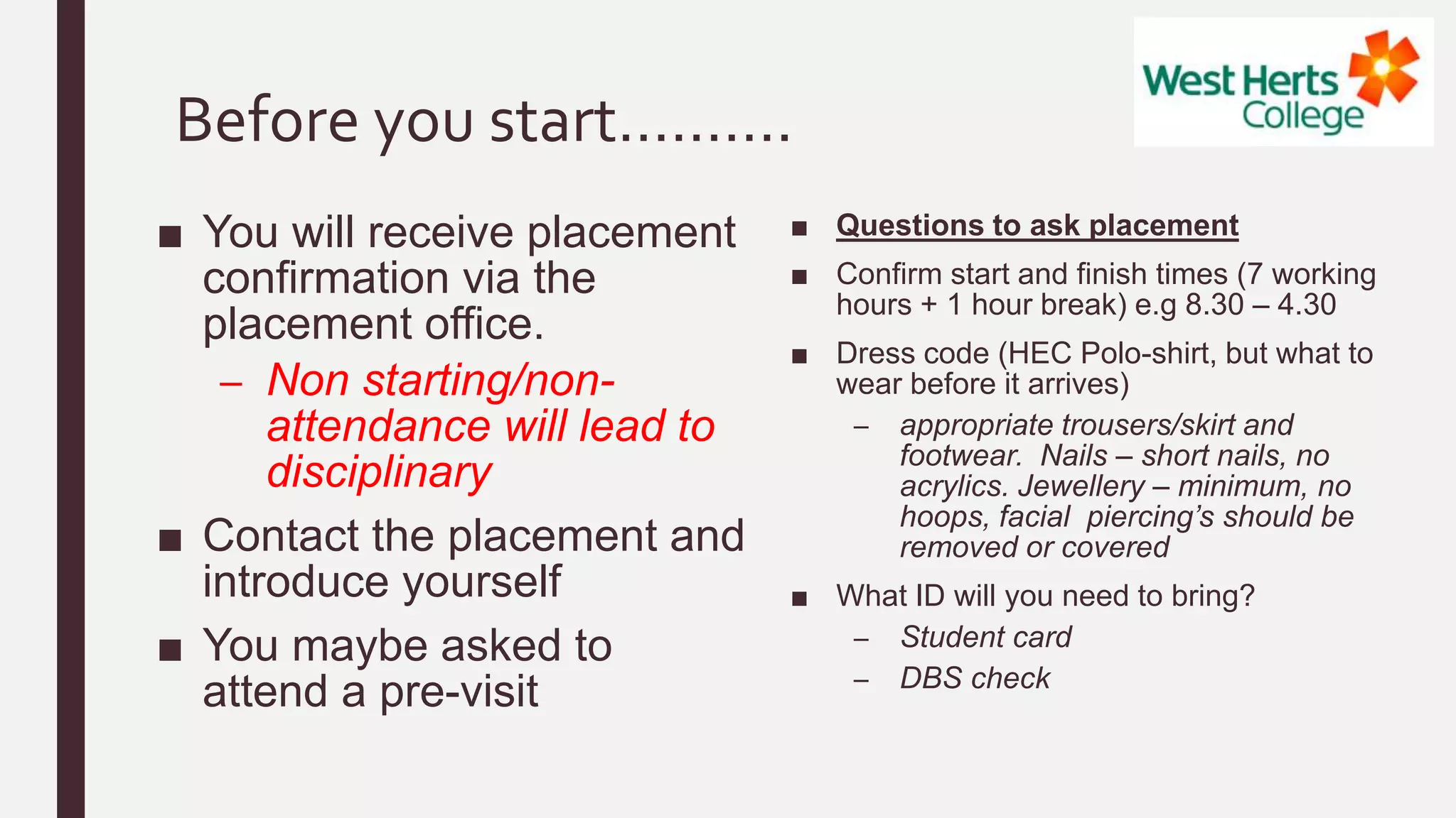 Placement expectations | PPTX