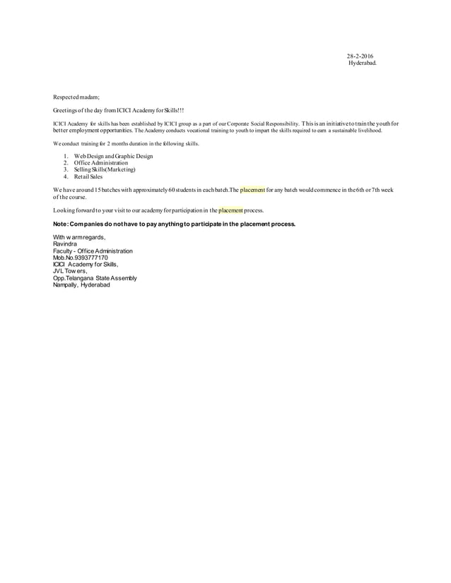 Placement letter | DOCX