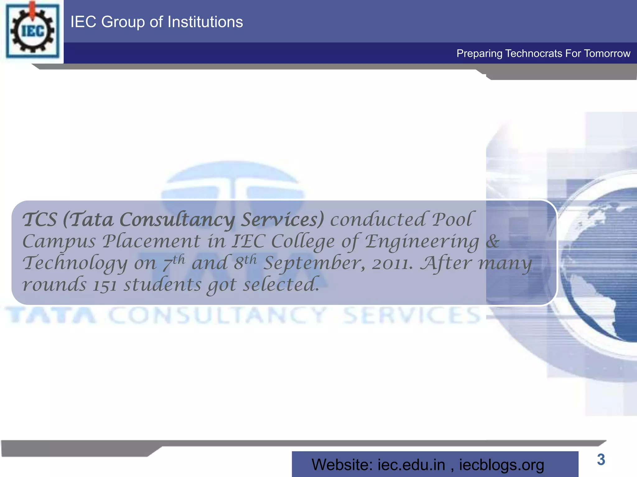 Placement of iec students in TCS | PPTX