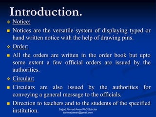 Placement of notice, orders, circular & its replacement by Sajjad Awan ...