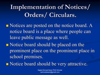 Placement of notice, orders, circular & its replacement by Sajjad Awan ...