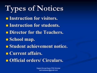 Placement of notice, orders, circular & its replacement by Sajjad Awan ...