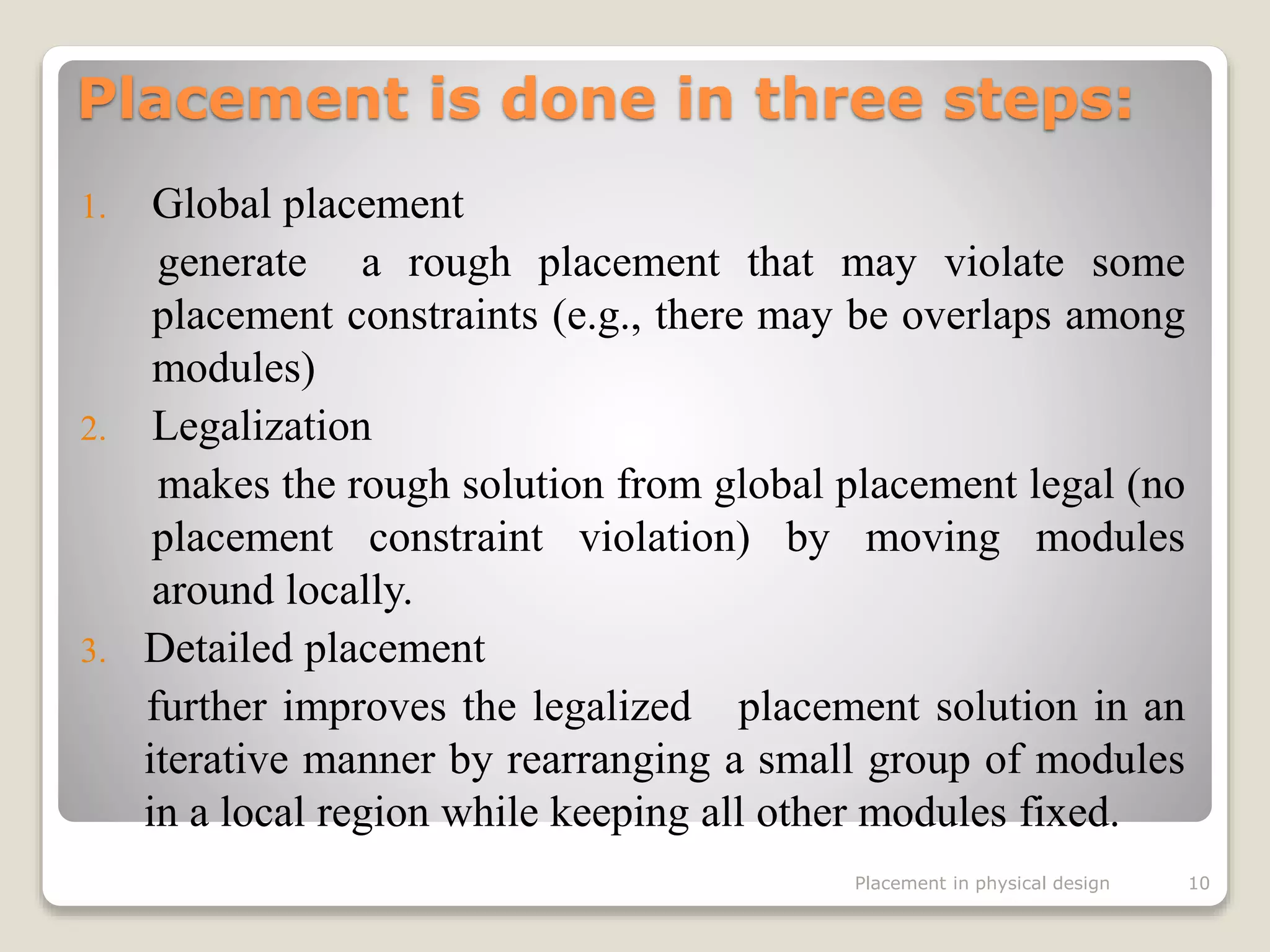 Placement in VLSI Design | PPTX