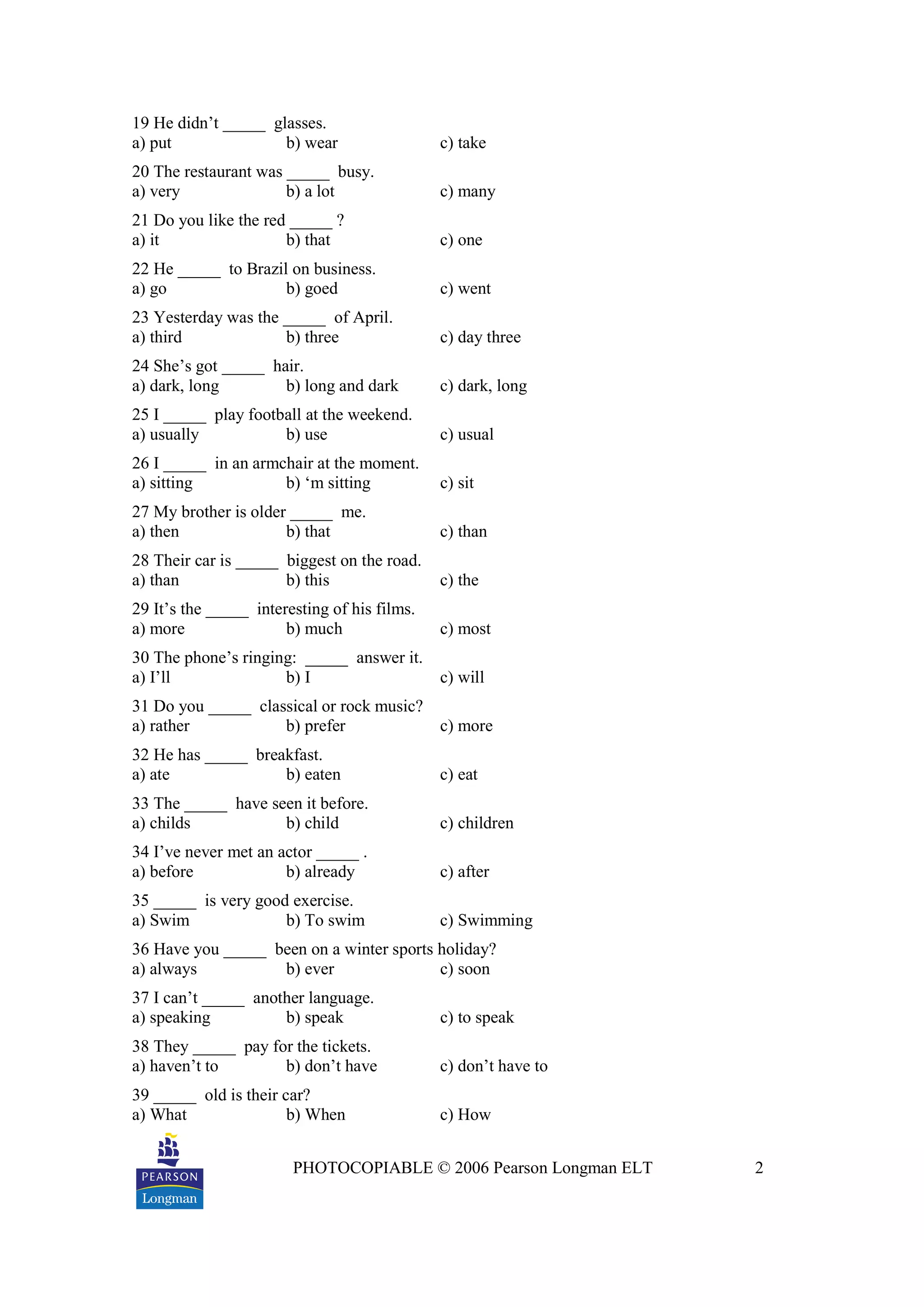 Placement test 27.03.2018