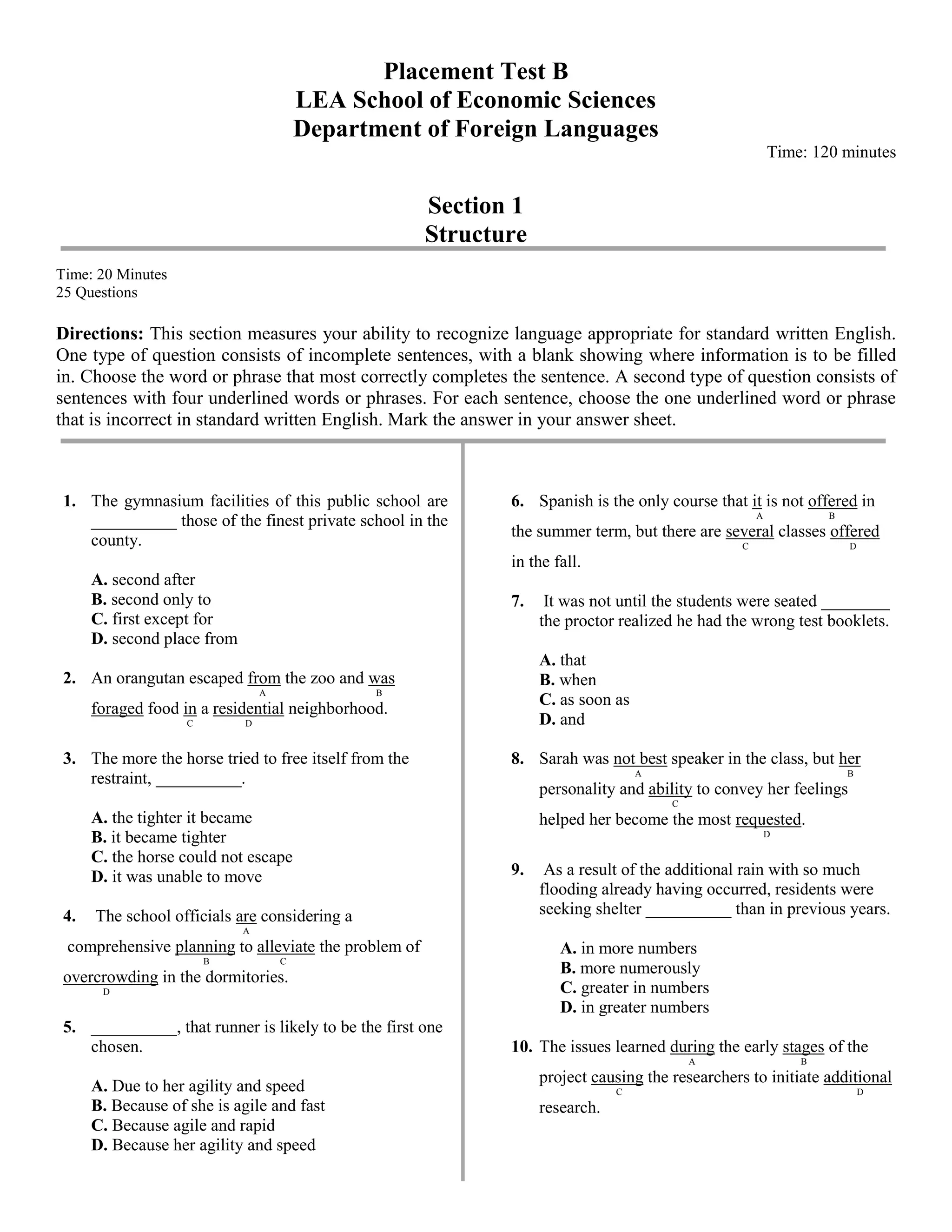 Placement test b | PDF