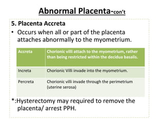 Placenta at term, abnormal placenta and functions of placenta | PDF